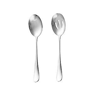 Stainless Steel Serving Spoons, Silver Large Slotted Spoons, 8.6 inch Catering Serving Utensils for Cooking Dinner Restaurant Serving Spoons (2 Pack)