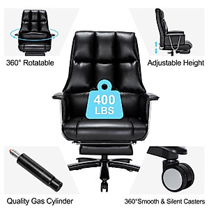 Office Chair Heavy Duty with Footrest, 400lbs-Big Tall PU Leather Ergonomic Office Chair for Heavy People High Back Computer Task Reclining Chair with Wide Thick Cushion Large Home Office Chair