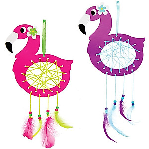 Baker Ross AT701 Flamingo Dreamcatcher Kits - Pack of 4, for Kids Arts and Crafts Projects