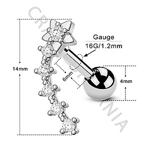 CM Crareesi Mania Star Cartilage Earrings 16G Curved Helix Piercing Jewelry Silver Stainless Steel Forward Helix Piercing Jewelry Gold Tragus Earrings for Women