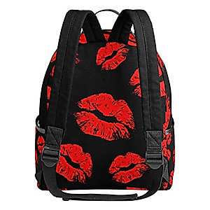 La Random Red Lips Prints Custom Backpack Multi-Pocket School Bag Large Capacity Travel Daypack