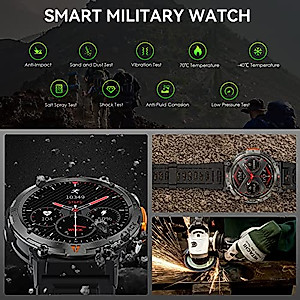 Military Smart Watches for Men (Call Receive/Dial) with LED Flashlight, 1.45" HD Rugged Outdoor Tactical Smartwatch, Fitness Tracker Watch with Heart Rate Sleep Monitor for iPhone Android Phone