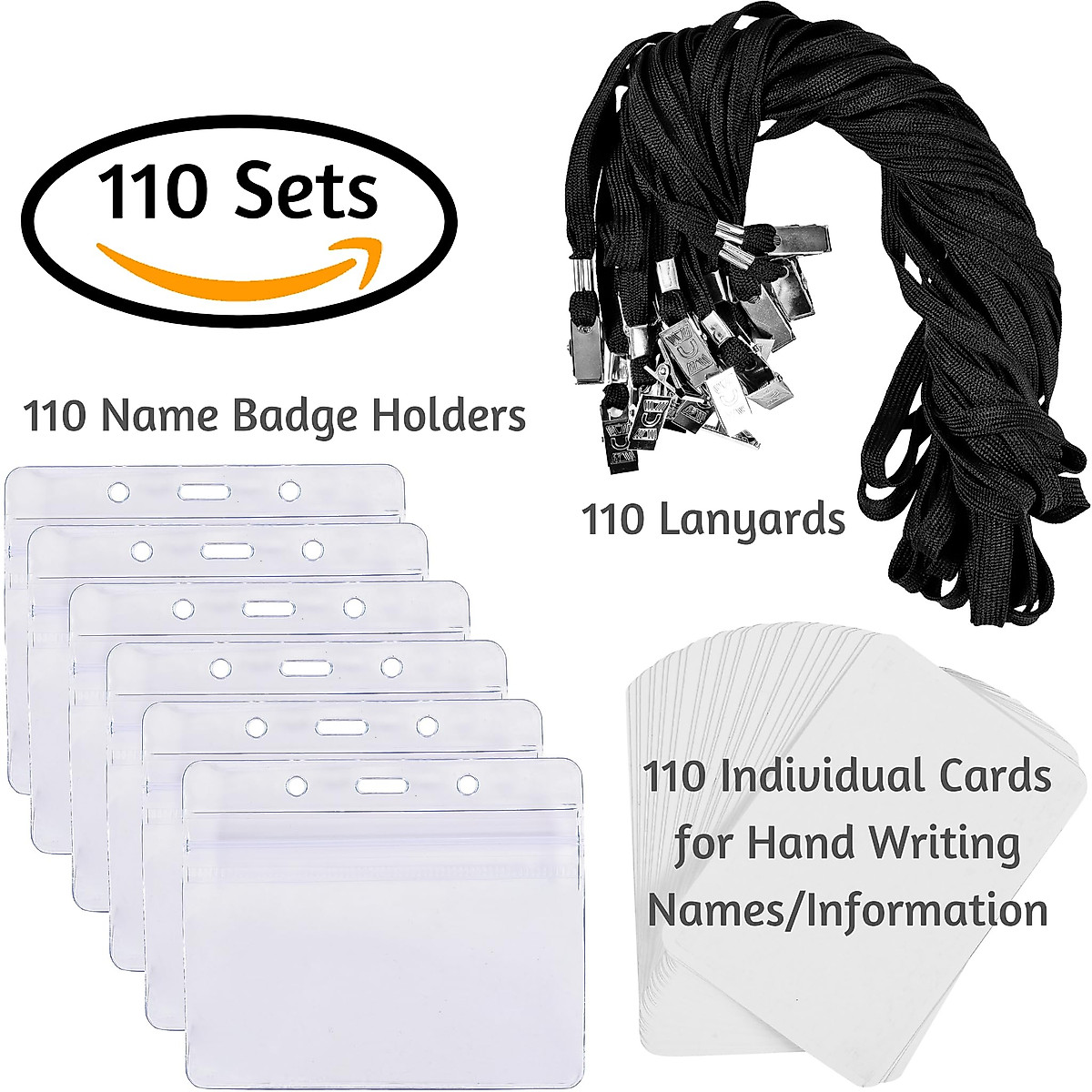 SEE-IT! 360 pcs Make 120 Name Tag Holders with Lanyards and White Insert Cards, Horizontal Clear Plastic Badge Protector ID Holder Waterproof Heavy Duty Reusable Business School Church Conference