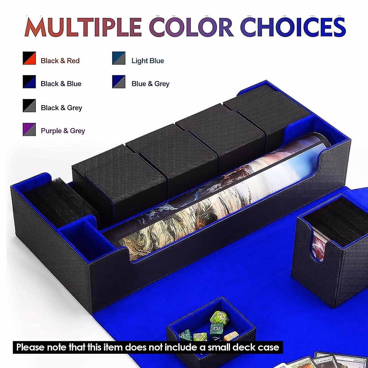 Scimi Trading Card Mat Case TCG Deck Case Holds 800+ Sleeved Cards for MTG, Uno, One Pice TCG, YuGiOh Cards, Sport Cards with TCG Deck Box and Strong Magnet Closure (Black/Blue)