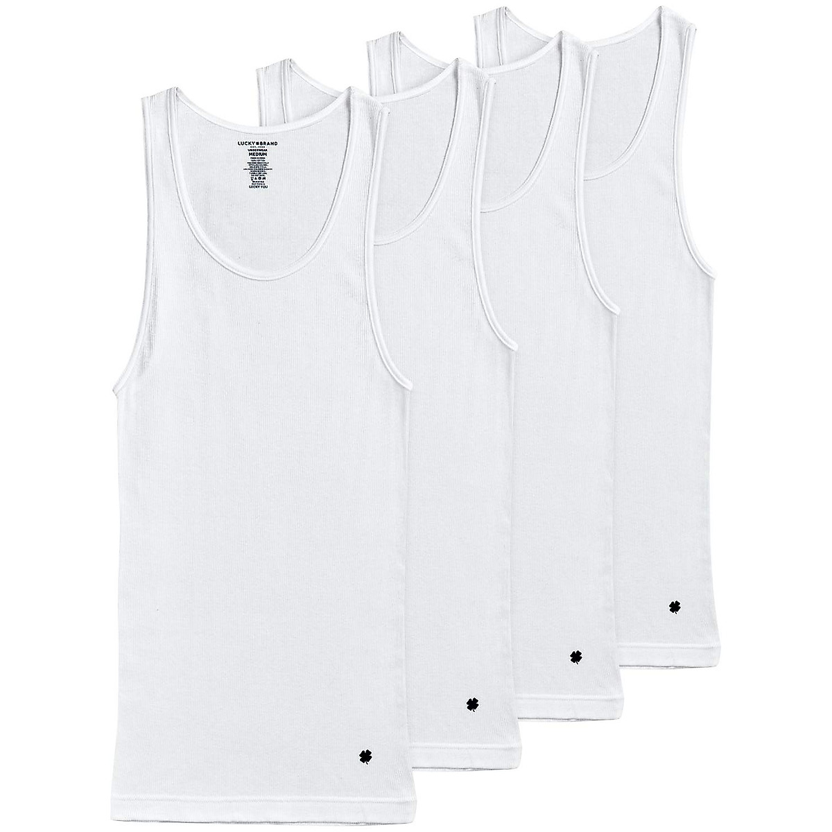 Lucky Brand Men's Classic A-Shirt Undershirt Tank Top (4 Pack), Size Medium, White'