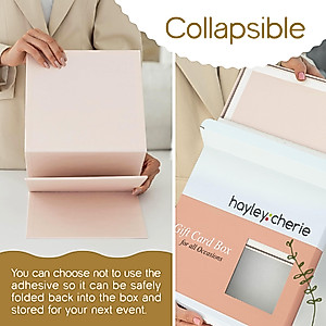 Hayley Cherie - Pink Gift Card Box with Rose Gold Foil Design- Textured Finish - Large Size 10" x 10" - For Wedding Receptions, Baby & Bridal Showers, Sweet 16, Birthdays, 21st Parties, Money