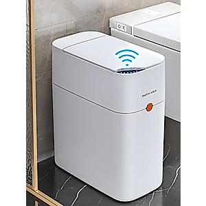 MOPUP Touchless Bathroom Trash Can, Automatic Garbage Can for Bedroom,Office Motion Sensor Trash Bin,3.5 Gallon Dogproof Plastic Slim Wastebasket for Toilet, RV,Living Room, White