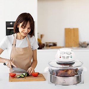 Air Fryer - Halogen Oven with 12 to 17 Quart Capacity, Accessories, and Time and Temperature Controls - Glass Air Fryer, Roaster, Broiler, Toaster, Steamer, and Grill by Classic Cuisine (White)