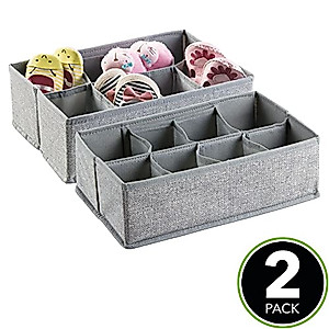mDesign Fabric Divided 8-Section Drawer Organizer Bins, Kid/Baby Nursery Dresser, Closet, Shelf, Playroom Organization, Hold Clothes, Toys, Diapers, Bibs, Blankets, Lido Collection, 2 Pack, Gray/White