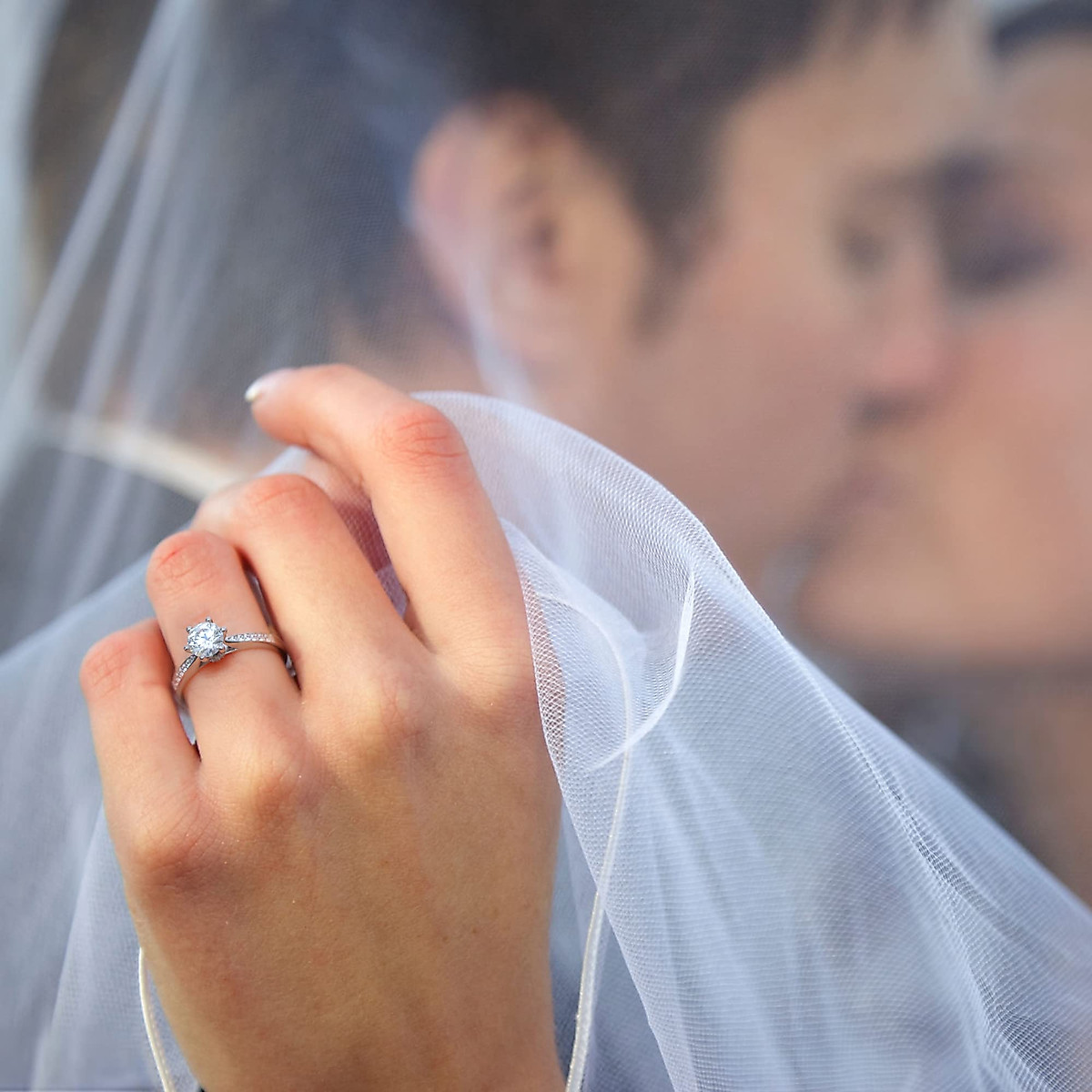 Moissanite Wedding Engagement Ring 1 Carat Classic 6 Prong Lab Created Diamond Anniversary Ring 925 Sterling Silver Solitaire Diamond Promise Ring for Women size 5-16