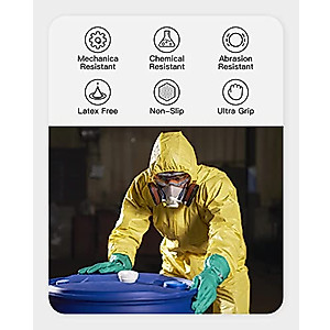 PACIFIC PPE 2 Pairs Nitrile Chemical Resistant Gloves, Flocked, Resist Strong Acid, Alkali, 15 mil, 12.6", X-Large