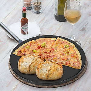 Onlyfire Round Pizza Grilling Stone for Oven, BBQ and Grill - 15” Non-Stick Black Ceramic Baking Stone for Pies, Pastry Bread, Calzone - Home Kitchen Accessories