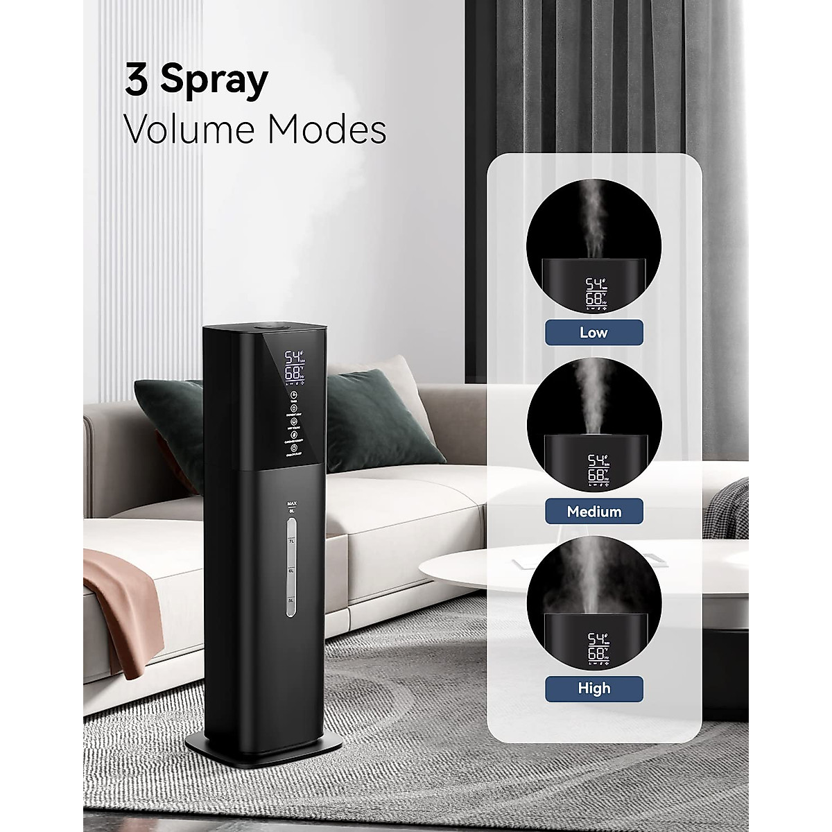 Humidifiers for Bedroom, 2.11Gal 8L Quiet Humidifiers for Large Room with Timer, 360°Nozzle, 3 Speed Ultrasonic Cool Mist Humidifier with Humidistat for Baby Home Adults Plants