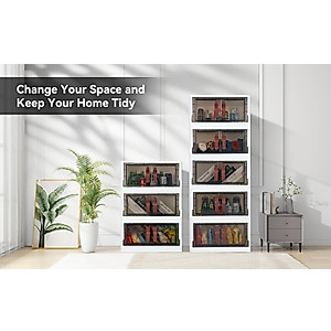 Plastic Storage Bins with Lids,200 Qt (50 Gal) Storage Cabinet,5 Pack Stackable Beige Wardrobe Closet Organizer,20.5 x 11.4 x 52.4Inch Foldable Plastic Storage Container with Door