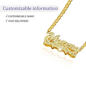 BAUMA AUTO Double Plated Name Necklace Personalized Custom Nameplate Pendant Necklace Personalized Name Jewelry for Women Men Birthday Gifts (Gold-7)