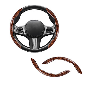 Amiss Car Wood Grain Steering Wheel Cover, Car Interior Accessories, 2PCS Segmented Steering Wheel Protector, Universal 99% Car Wheel Cover Protector (Brown)