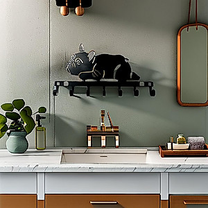 Ctpeng Dog Leash Holder for Wall,Decorative Leash Holder Wall Mount with 7 Hooks,Black Metal Key Organizer Rack Dog Leash Hanger for Entryway,Front Door,Hallway ＆ Office(10.83X6.1 inches)