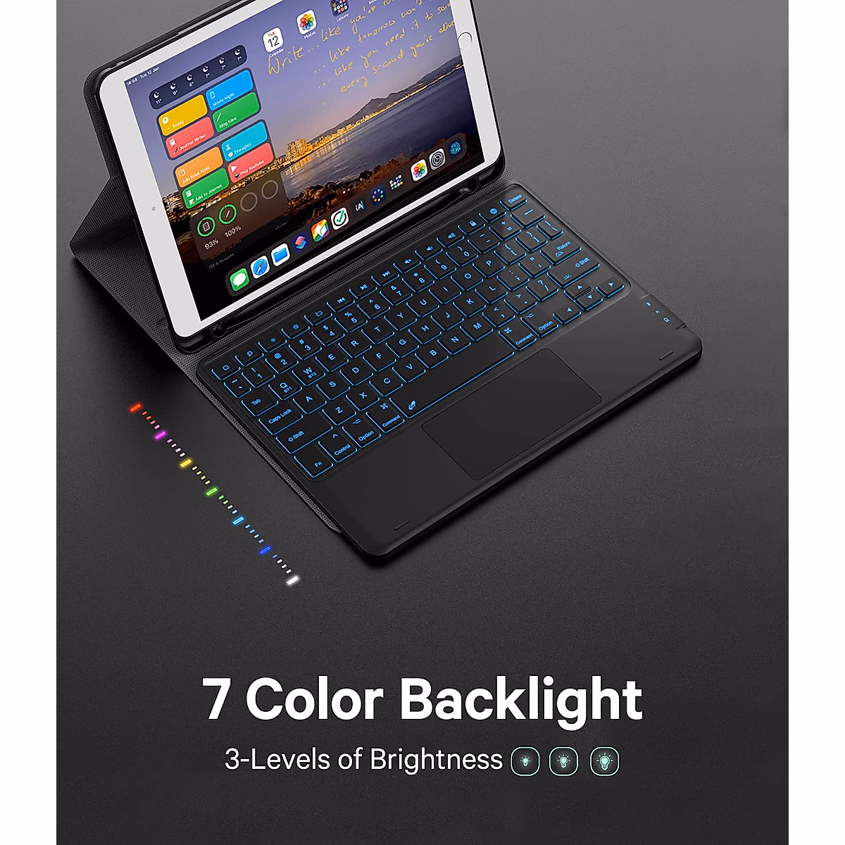 GreenLaw Keyboard case for iPad 9.7 inch, iPad 6th Gen (2018), iPad 5th Gen (2017), iPad Air 2 (2014), 7 Color Backlit, Support 2 BT Devices, Touchpad Keyboard iPad Pro 9.7, Black