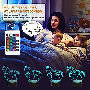 FULLOSUN Night Lights for Kids Horse Illusion 3D Night Light Bedside Lamp 16 Colors Changing with Remote Control Best Birthday Gifts for Child Baby Boy and Girl