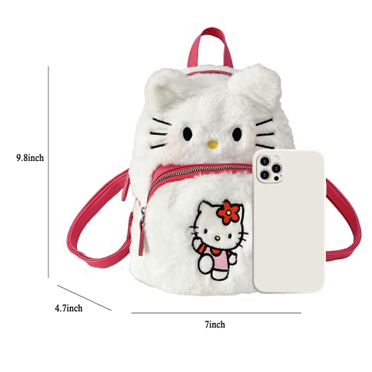Cute Mini Plush Backpacks for Girls and Women, Kawaii Cat Face Soft Fuzzy Purse Handbags, Pink