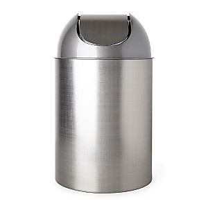 Umbra Mezzo, 2.5 Gallon Trash Can with Lid, Ideal For Small Spaces, Home and Office, Brushed Silver