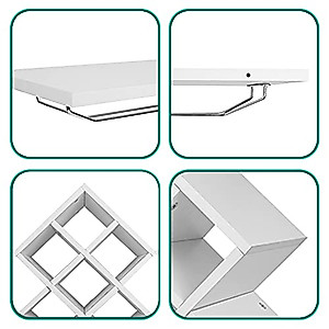 Ejoyous Wine Rack with Glass Holder Wall Mounted, Rustic Wooden Wine Bottle Rack Cabinet Grid Hanging Wine Stemware Storage Rack Plant Flower Display Shelf for Bar Kitchen Restaurants (White 1)