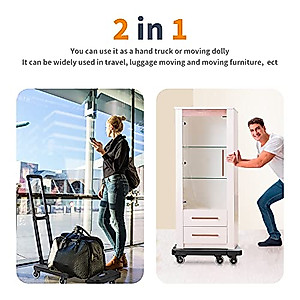 SKISOPGO Foldable Hand Truck, Luggage Cart with 2 Elastic Ropes, 500 Lbs Capacity Heavy Duty Dolley, Platform Trucks with 6 Wheels Hand Trucks Moving Travel Telescopic Rod Fully Hidden Design (Black)