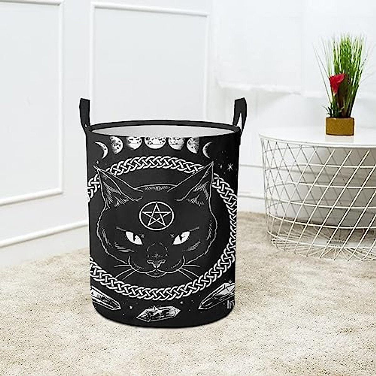 Laundry Basket Witch Wiccan Gothic Moon Phase Witchcraft Cat Laundry Hamper Foldable Storage Basket for Bathroom Room Home Decor