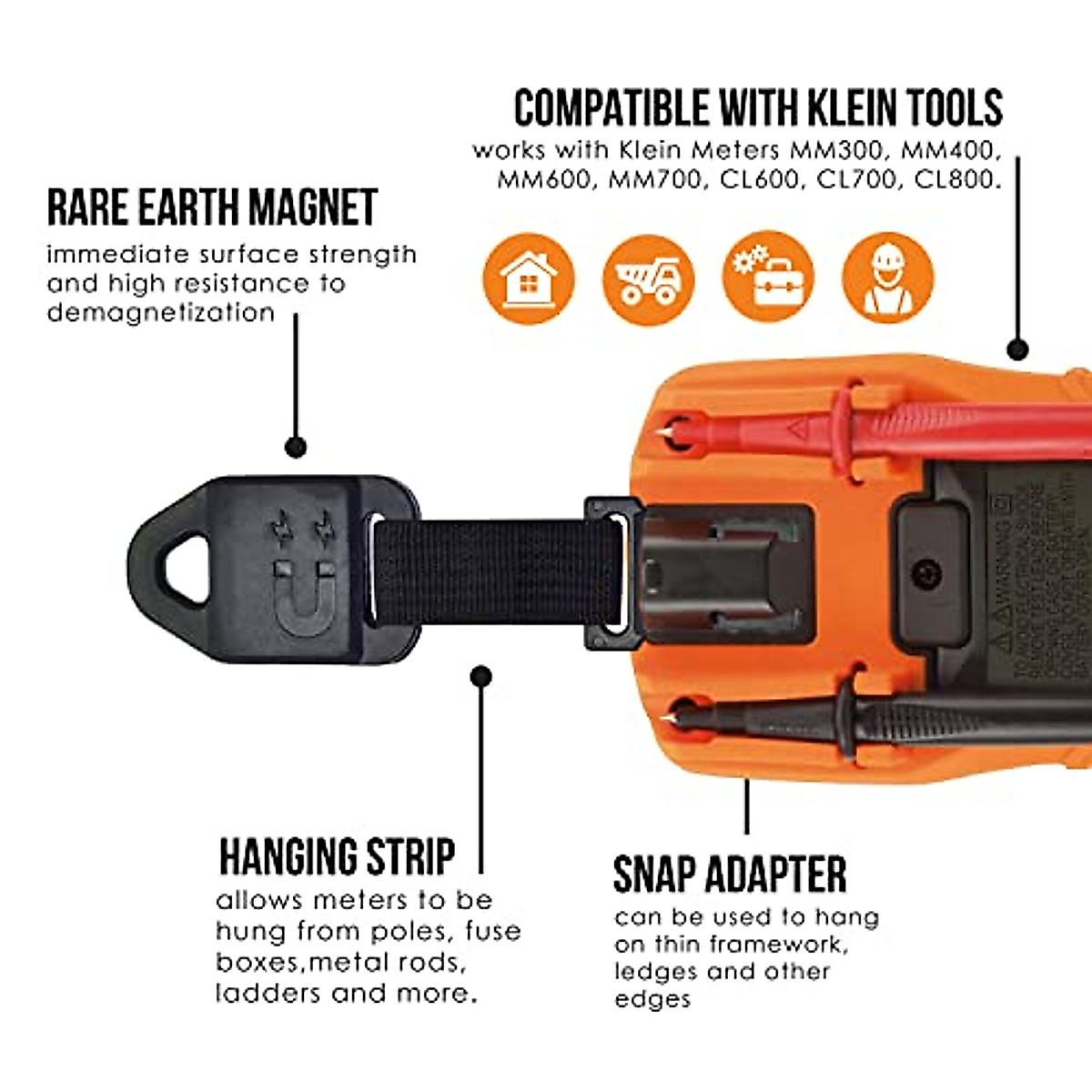 Rare Earth Magnet Multimeter Hanging Strap Kit Works with Klein Tools Meters MM300, MM400, MM600, MM700, CL600, CL700, CL800, CL900