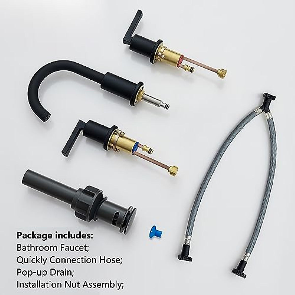 Roffenny 8 inch Widespread Bathroom Faucets, 2-Handle Matte Black Bathroom Sink Faucets for Sink 3 Holes, 360 Degree Swivel High-Arc Spout, 8 in Spread Bath Vanity Sink Faucet, with Pop Up Drain