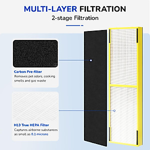 Fil-fresh Upgrade FLT4825 Air Purifier Filter B Replacement, Compatible with AC4825E, AC4850PT, AC4900, AC4300 Air Purifier, 2 True HEPA Filters & 4 Activated Carbon Filters