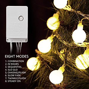 TORCHSTAR Globe Ball String Lights, Plug-in, 33ft 100 LEDs, Christmas Light 8 Lighting Modes for Bedroom Decor Indoor Outdoor, Home Wall Garden Decorations, Warm White