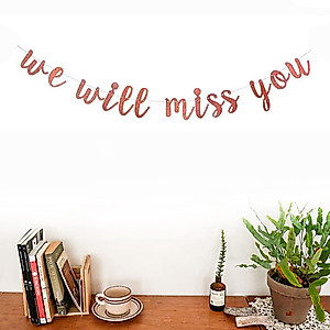 Morndew Rose Gold Glitter We Will Miss You Banner for Retirement Party Sign-Going Away Party Farewell Party Office Work Party Anniversary Celebration Party Decorations
