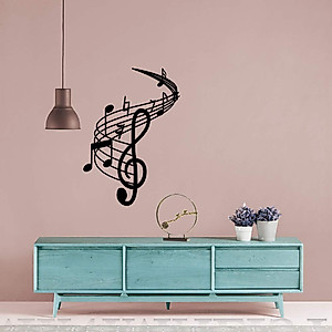 DNVEN Black Music Decals Musical Notes Treble Stave Wall Stickers Peel and Stick for Kids Rooms Girls Rooms Nursery 16 inches x 22 inches