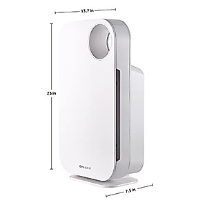OVAL AIR AIR1000A 3-Stage H13 True HEPA 5-in-1 Air Purifier For Allergens,Dust,Pets,Allergies,Odor,Smoke,Pollen, Rooms up to 600 sq. ft., White, 13.8" X 7.5" X 25"