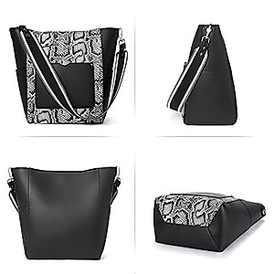 CLUCI Purses and Handbags for Women Vegan Leather Designer Tote Large Hobo Shoulder Bucket Cross-body Bag Snake Pattern with Black