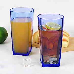 20 Ounce Square Drinking Glasses Set of 8 with Cleaning Brush, Plastic Tumblers Shatterproof Everyday Glassware Sets, Kid Milk Non Breakable Cups, Perfect for Parties, Birthdays, Giftable