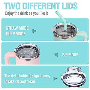 Zukro 24 oz Tumbler with Handle and Straw, Triple-wall Vacuum Insulated Coffee Travel Mug with 2 Lids For Hot/Cold Drinks, No Sweat Stainless Steel Cup for Home/Office, Dishwasher Safe