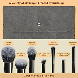 Makeup Brushes, 7Pcs Premium Synthetic Make up Brush Set, Eye Shadow Foundation Powder Blush Silicone Mask Brush Kit, Blending Sponge, Makeup Bag, Professional Beauty Tools.(Black)