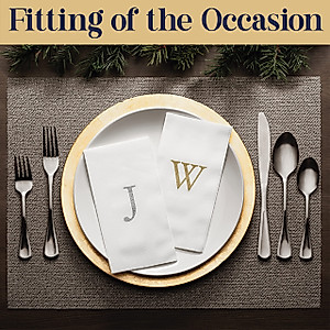 AMERICAN HOMESTEAD Disposable Hand Towels - Silver Monogrammed Guest Napkins - Linen-Like Bathroom Paper Towels for Guests - Perfect Wedding and Party Napkins - 25 Count (Silver R)