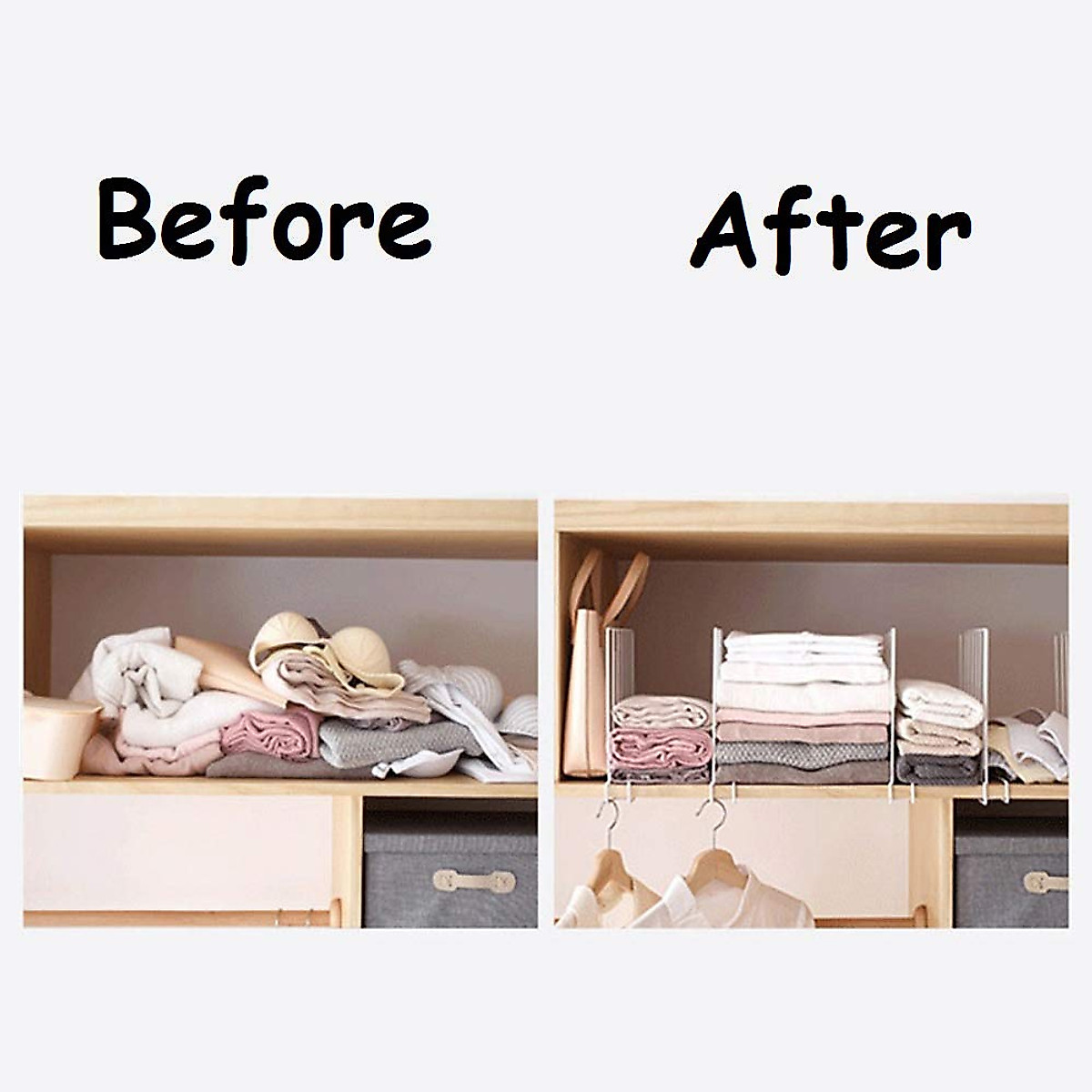 Shelf Dividers, 8 Pack Closet Shelf Organizer for Clothes, Metal Closet Shelf Dividers for Wood Shelves, Steel Closet Separator for Shelves Bedroom Wardrobe Kitchen Cabinet Storage Organization