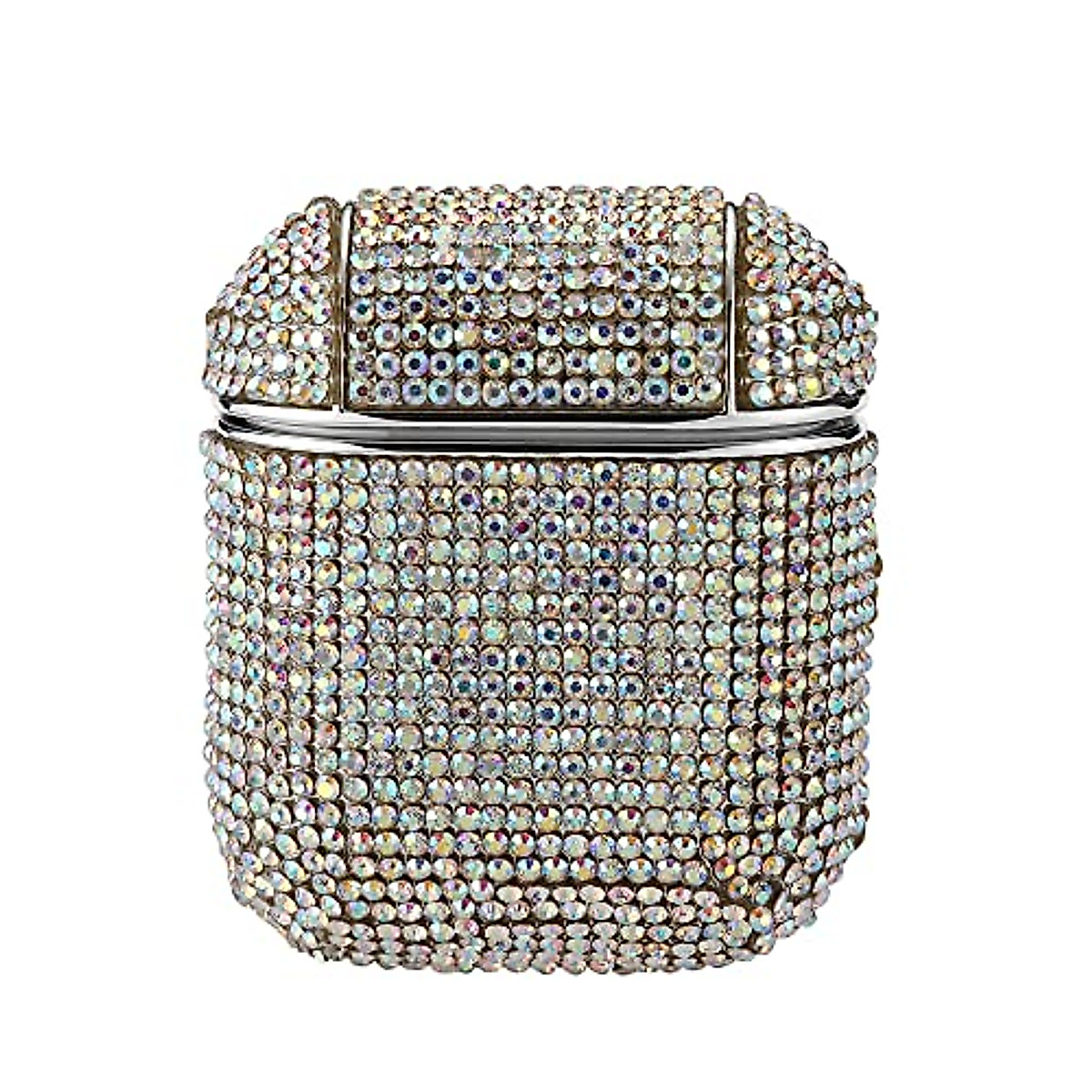 LAX Gadgets Air Pod Case for Protection - Compatible with 1st & 2nd Generation Apple AirPods- Lightweight Case with Key Ring - Easy to Use - Rhinestones Iridescent Chrome