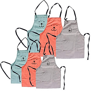 YOLOPLUS+ 2 Pack Cartoon Apron Cute Bear Parent and Child Apron,Father Mother Son Daughter Matching Set Adult and Kid for Cooking,Baking,Painting,Coffee Shop.Party (GREEN)
