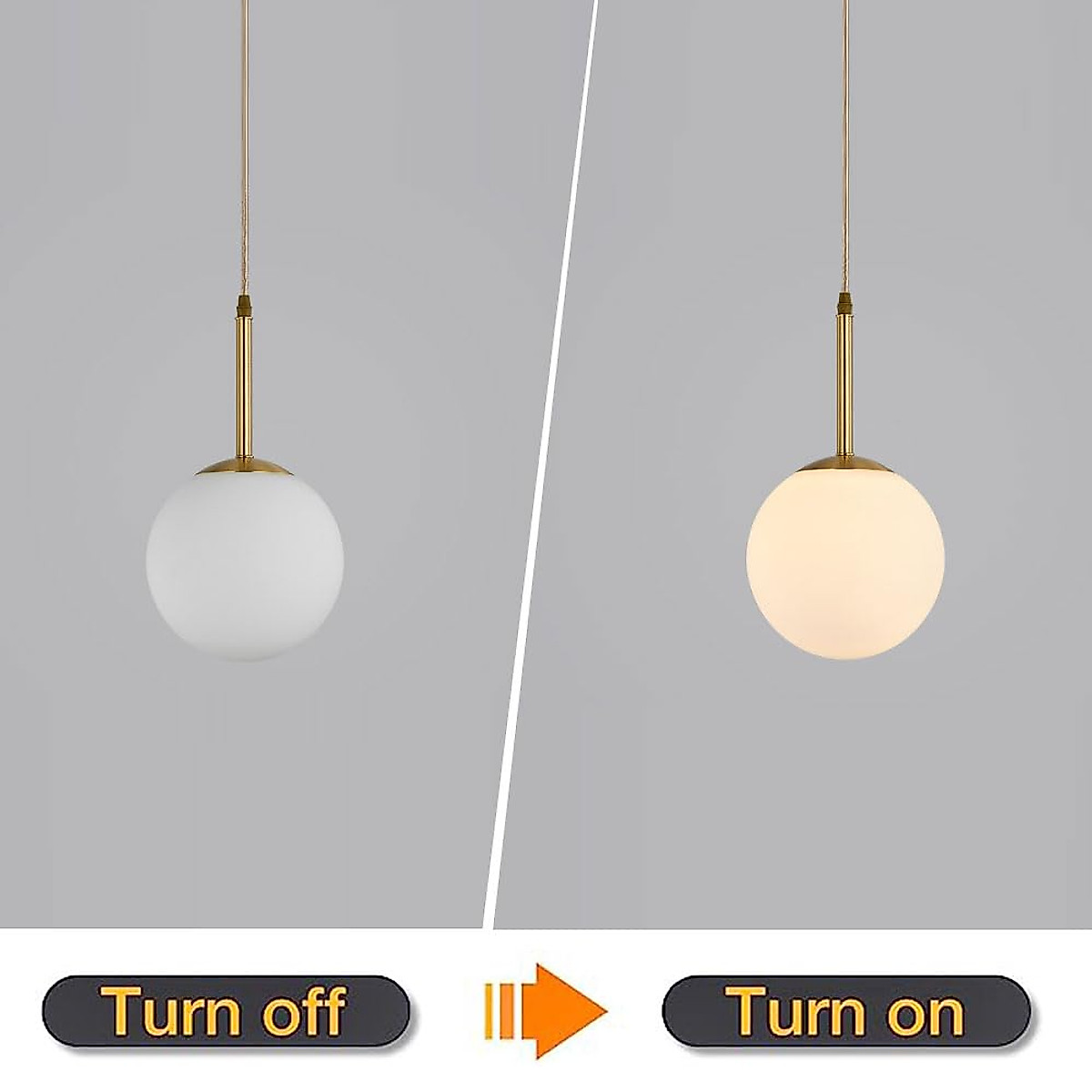 THINKBEEST White Globe Pendant Light Fixture with Glass Lampshade, Gold Decor Hanging Lamp, Minimalist Style Hanging Light E26/E27 Base, 59in Wire Adjustable Chandelier for Living Room, Foyer