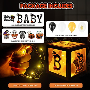 Baby First Halloween Decorations Balloons Boxes 4 Pcs Baby Letter Blocks Transparent Box with 4 LED Light Strings - Halloween Baby Shower Party Supplies Decoration - A Baby is Brewing Party Supplies