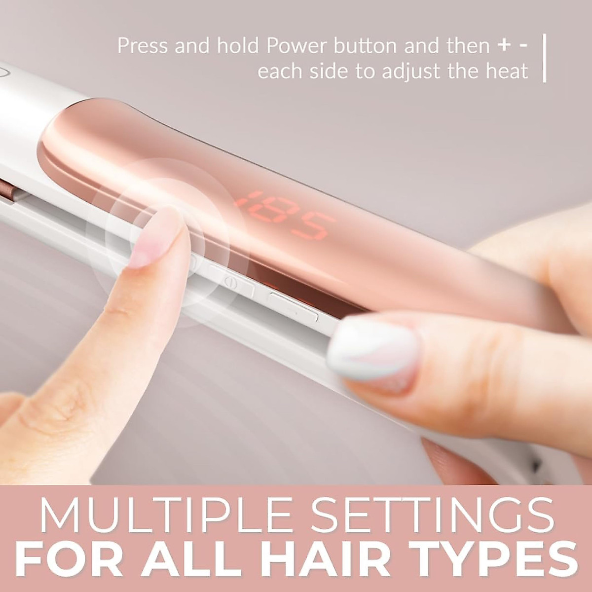 Lily England Hair Straightener and Curler, Adjustable Temperature, Dual Voltage 1 Inch Ceramic Rose Gold Flat Iron, Hair Straightener Curling Iron in One