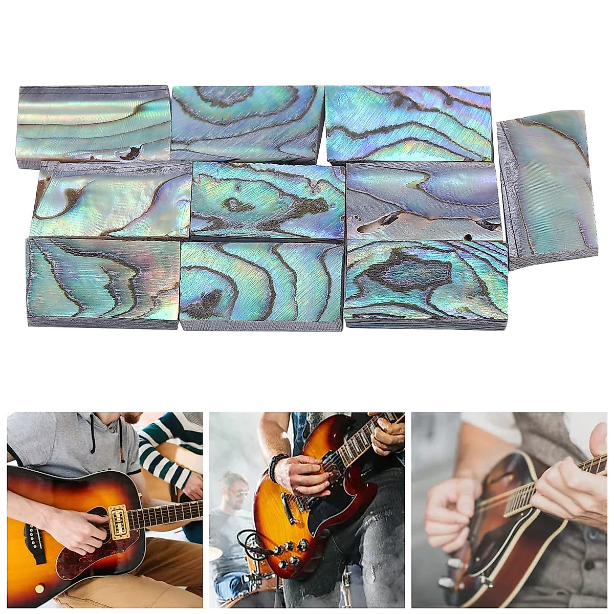 Guitars Fretboard Inlay Material, 10Pcs Abalones Shells Blanks Handle for Mosaic Art for Jewelry Design