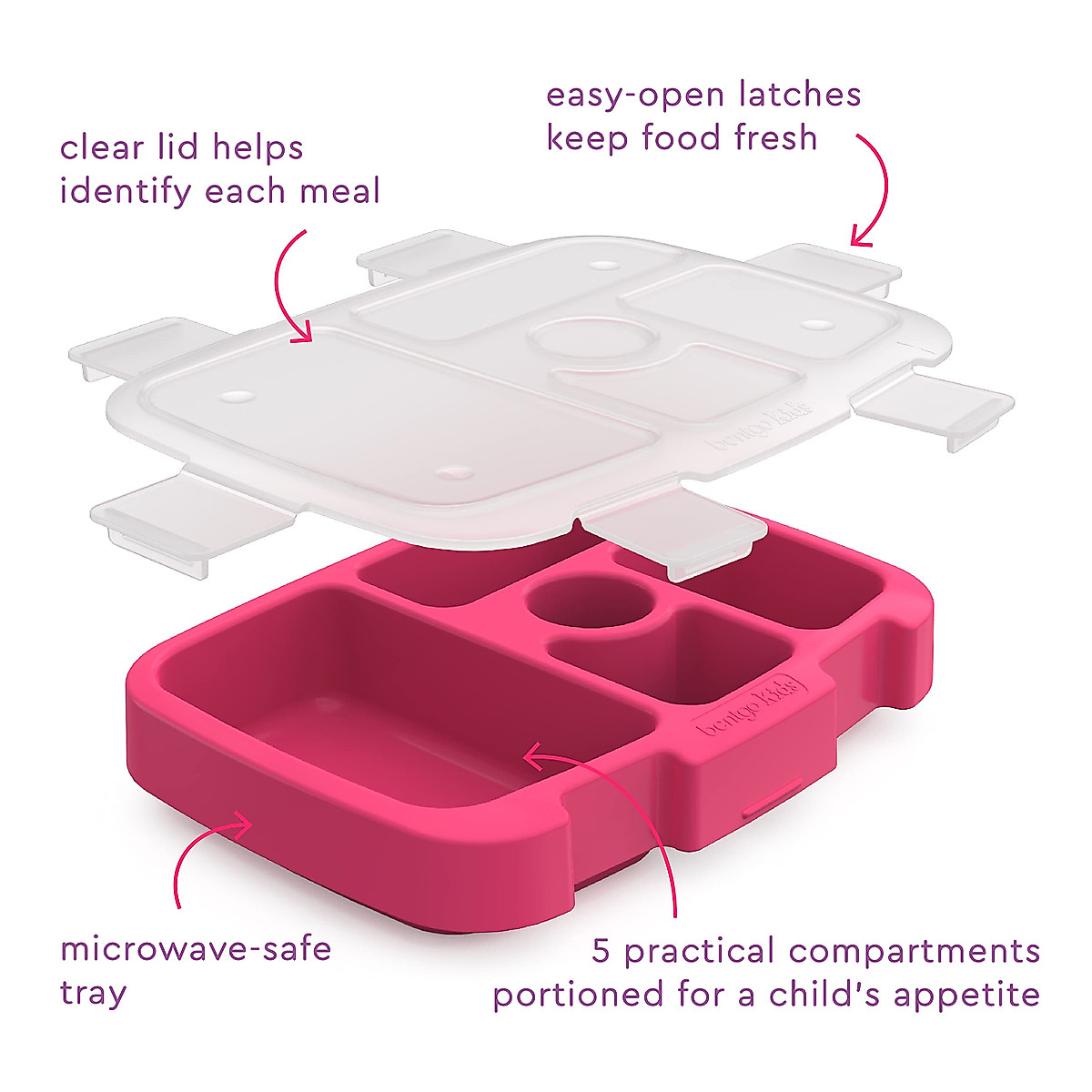 Bentgo® Kids Prints Tray with Transparent Cover - Reusable, BPA-Free, 5-Compartment Meal Prep Container with Built-In Portion Control for Healthy Meals At Home & On the Go (Fairies)