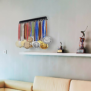 C CRYSTAL LEMON Medal Hanger Display Wall-Mounted Medal Holder Large Storage Capacity for More Than 50 Medals with 20pcs Hooks – Black Medal Frame Holder for Wall Décor