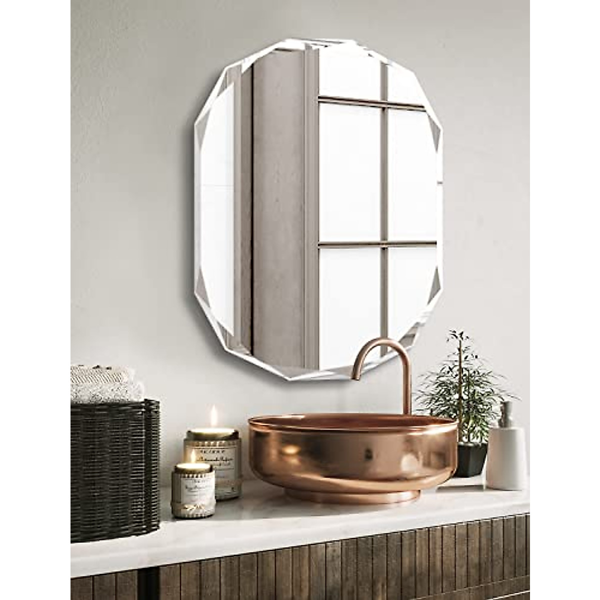 Frameless Scalloped Wall Mirror for Bathroom - Rectangle 20'' X 28'' X 1" Beveled Edge Frameless Rectangle Bathroom Mirror for Wall